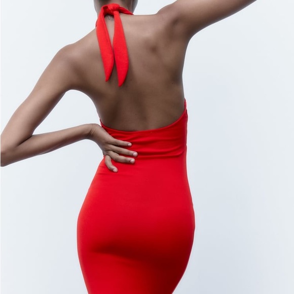 Zara | Dresses | Zara Red Crossover Halter Dress | Poshmark